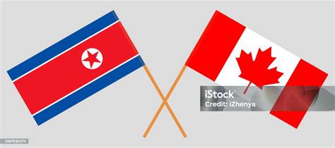 북한 그리고 캐나다입니다 한국과 캐나다 플래그입니다 공식 색상입니다 정확한 비율입니다 벡터 경쟁에 대한 스톡 벡터 아트 및 기타 이미지 Istock