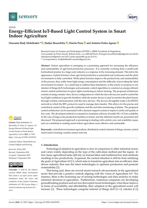 Pdf Energy Efficient Iot Based Light Control System In Smart Indoor Agriculture