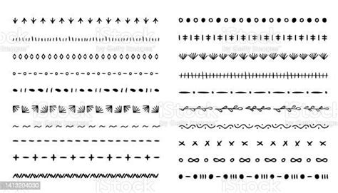 낙서 분배기 세트 손으로 그린 민족 구분 기호 테두리 및 장식을위한 웰트 보호 스타일 트렌디한 아즈텍 밑줄은 잉크와 펜으로 칠해져 있습니다 설계도에 대한 스톡 벡터 아트 및