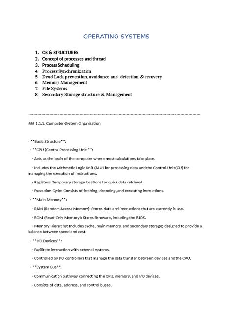 Operating Systems Overview Notes Operating Systems 1 Os And Structures