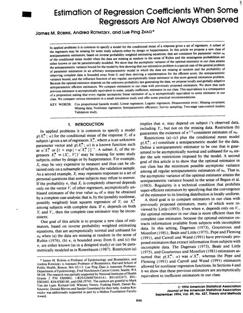 Pdf Estimation Of Regression Coefficients When Some Regressors Are