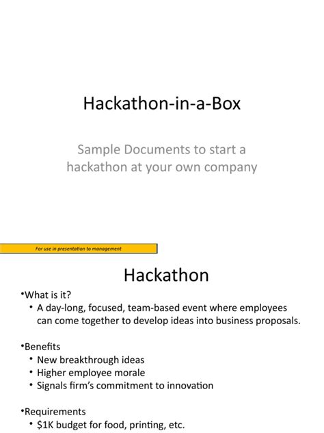 the hackathon in a box discussion materials and samples pdf innovation business