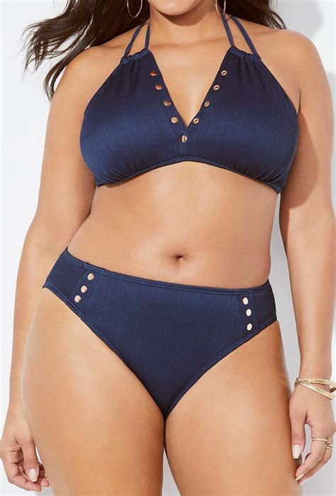 Plus Size Luminary Midnight Ribbed Halter Bikini