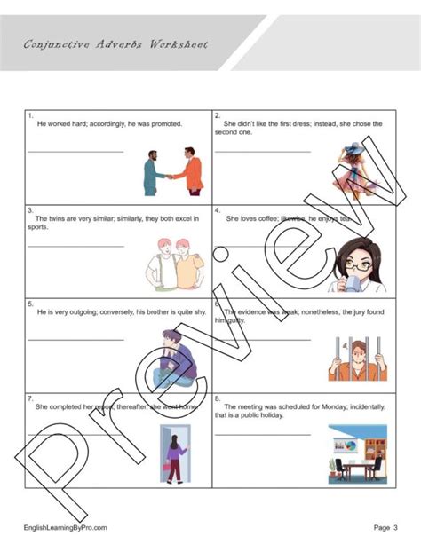 conjunctive adverbs worksheet editable fillable printable pdf