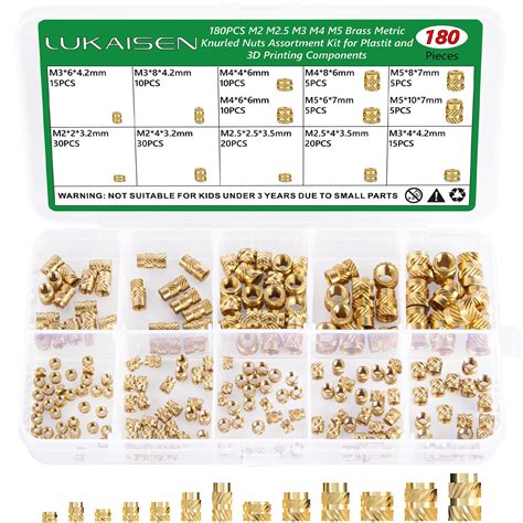 180pcs Heat Set Threaded Inserts M2 M25 M3 M4 M5 Brass Heat Set Insert