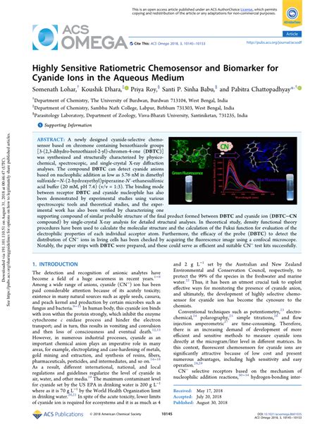 Pdf Highly Sensitive Ratiometric Chemosensor And Biomarker For Cyanide Ions In The Aqueous Medium