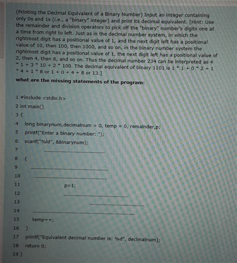 Solved Printing The Decimal Equivalent Of A Binary Number