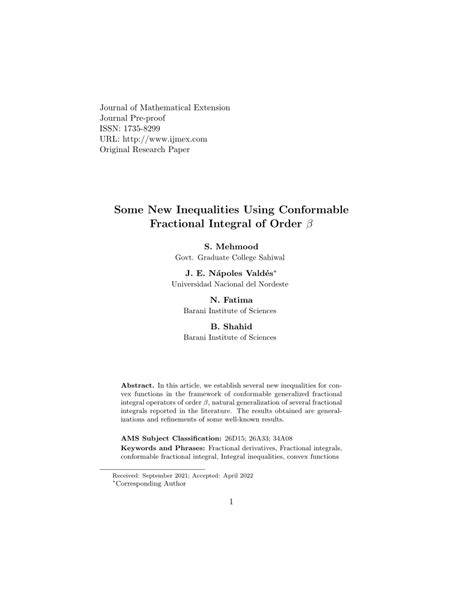 Pdf Some New Inequalities Using Conformable Fractional Integral Of Order β