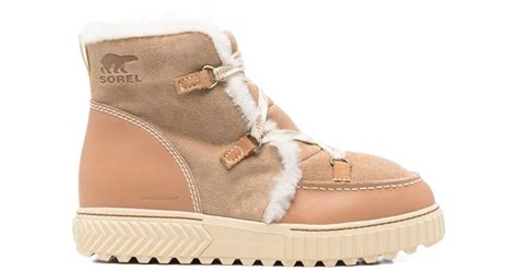Sorel Ona Ave Fleece Lined Leather Trimmed Suede Ankle Boots In Natural