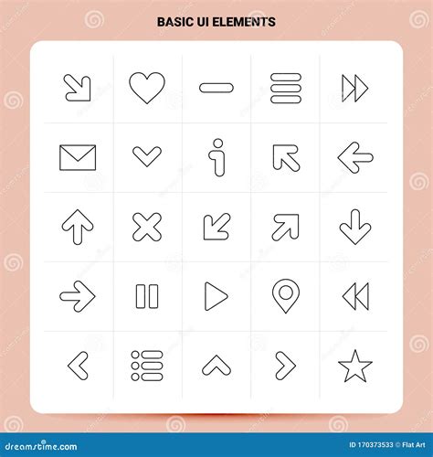 Outline 25 Basic Ui Elements Icon Set Vector Line Style Design Black Icons Set Linear