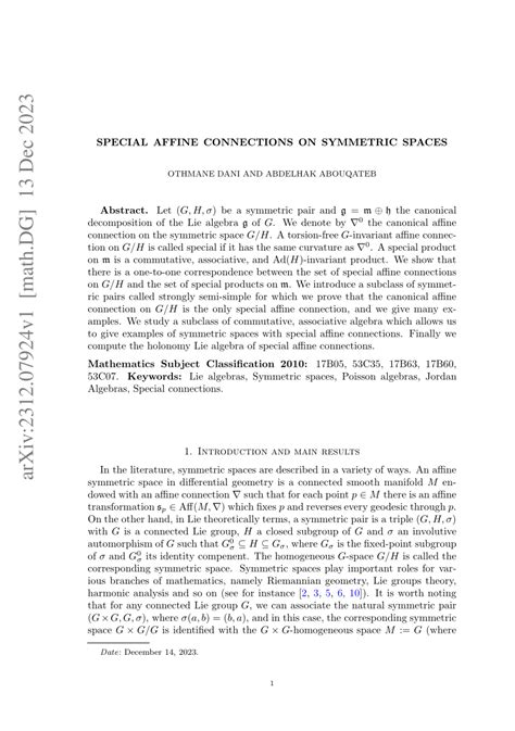 Pdf Special Affine Connections On Symmetric Spaces