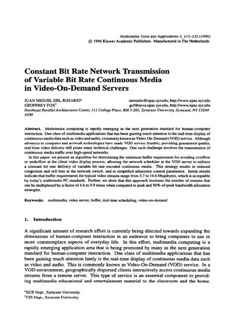 Constant Bit Rate Network Transmission Of Variable Bit Rate Continuous Media In Video On Demand