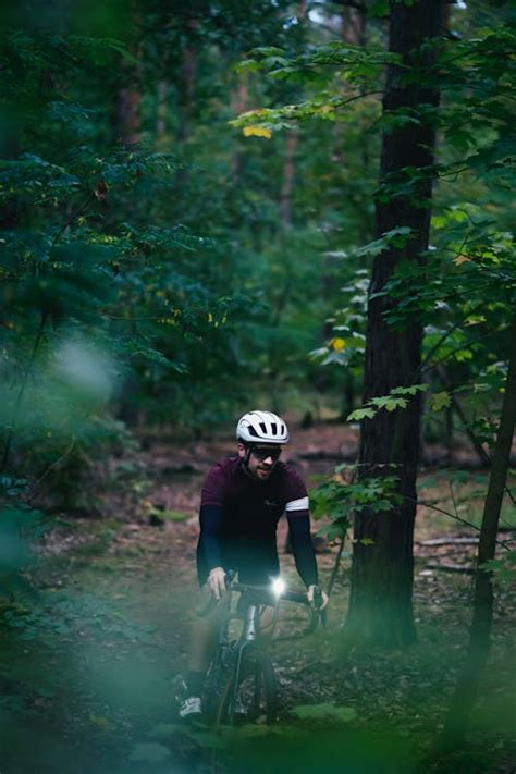도로 자전거 뒷모습 라이더 사람 사이클 선수 수직 쐈어 숲 자전거 자전거 헬멧에 관한 무료 스톡 사진