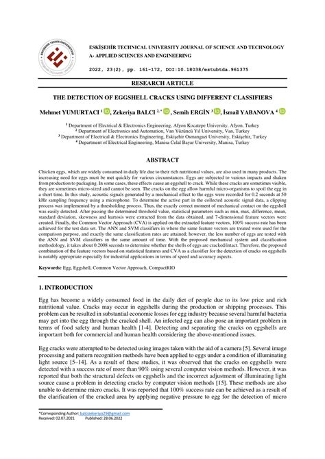 pdf the detection of eggshell cracks using different classifiers
