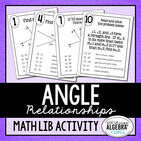 Angle Relationships Math Lib Activity All Things Algebra