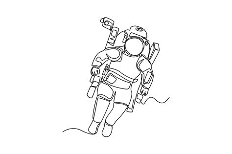 Premium Vector Continuous One Line Drawing Astronaut Floating Outer Space Concept Single Line