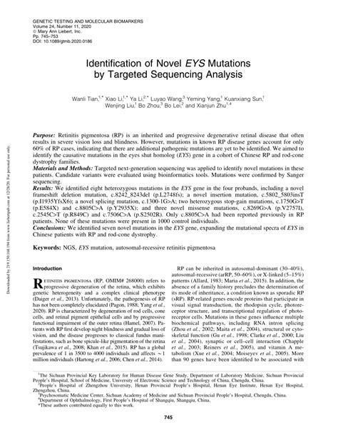 Pdf Identification Of Novel Eys Mutations By Targeted Sequencing Analysis