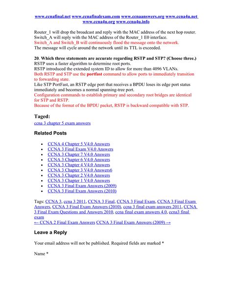 Ccna 3 Chapter 5 V40 Answers 2011 Doc Computer Networking Computing