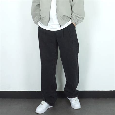 남자 흑청 와이드 데님 팬츠 봄 가을 코디 추천 투턱 다트 디테일로 트렌디하게~ 네이버 블로그
