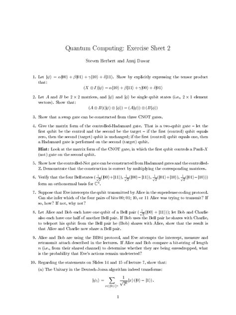 quantum computing exercise sheet 2 steven herbert and anuj dawar