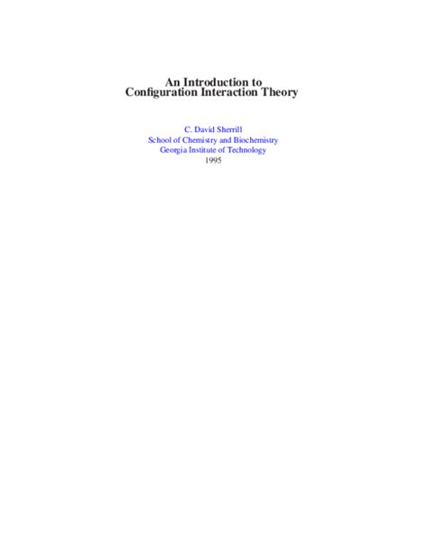 Pdf An Introduction To Configuration Interaction Theory
