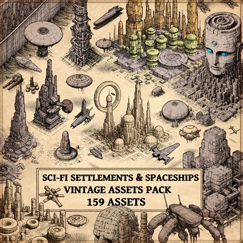 Sci Fi Settlements Cities Spaceships Vintage Assets Pack