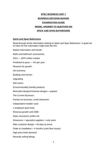 Edexcel Btec Business Level 3 Unit 7 Business Decision Making Answer Guide And Model Answer