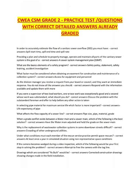 Cwea Csm Grade 2 Practice Test Questions With Correct Detailed Answers Already Graded Cwea