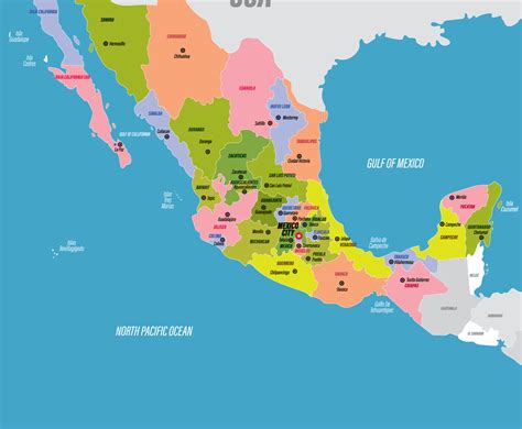 Map Of Mexico With Surrounding Borders Vector Art Graphics