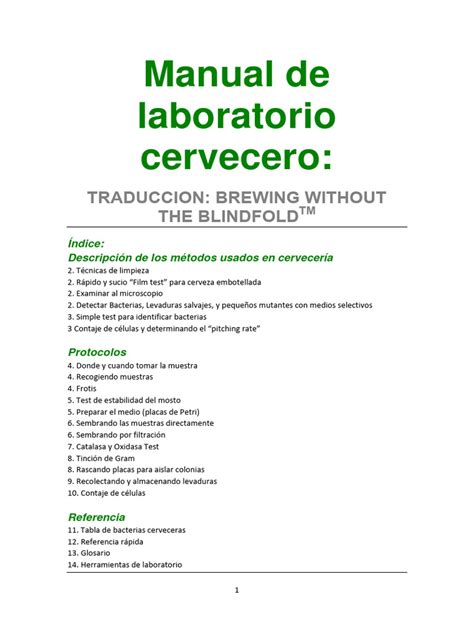 Cerveza Español Bsi Brewers Lab Handbook Cerveza Manual Lab Pdf