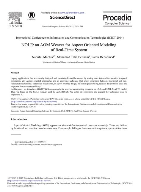 Pdf Nole An Aom Weaver For Aspect Oriented Modeling Of Real Time System