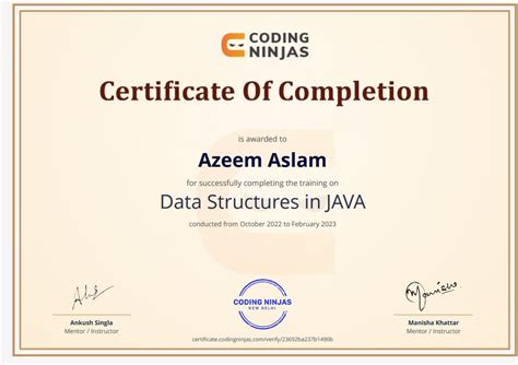 Azeem Aslam On Linkedin Datastructures Algorithms Codingninjas Certification Learningjourney
