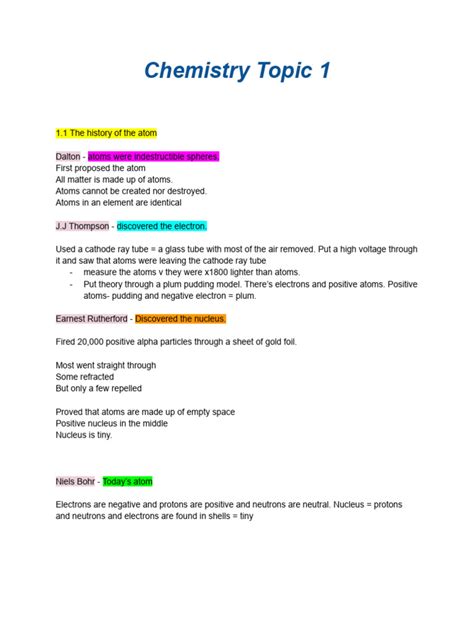 Edexcel Chemistry Topic 1 Pdf Ion Atoms