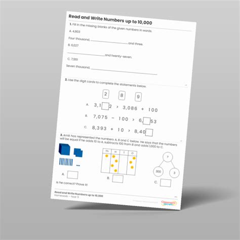 Year 5 Read And Write Numbers Up To 10 000 Homework Resource Classroom Secrets