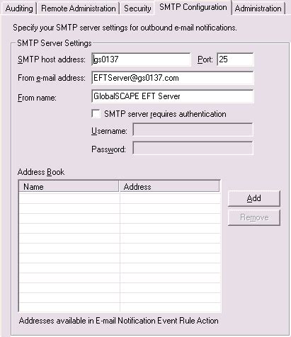 SMTP Configuration Server Node