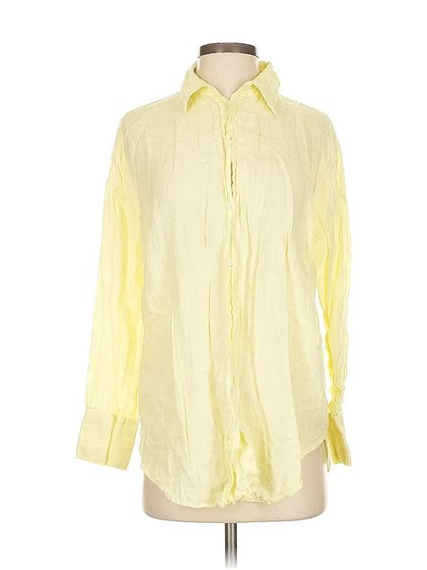 Zara 100 Linen Yellow Long Sleeve Button Down Shirt Size Xs 50 Off
