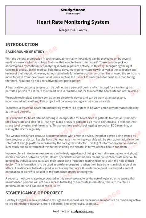 Heart Rate Monitoring System Free Essay Example