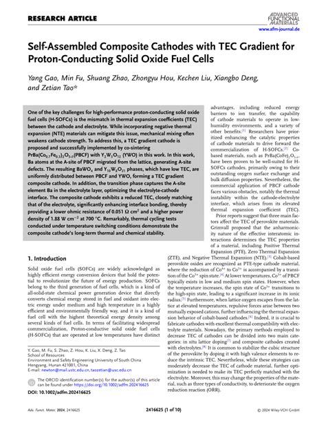 Self‐assembled Composite Cathodes With Tec Gradient For Proton‐conducting Solid Oxide Fuel Cells