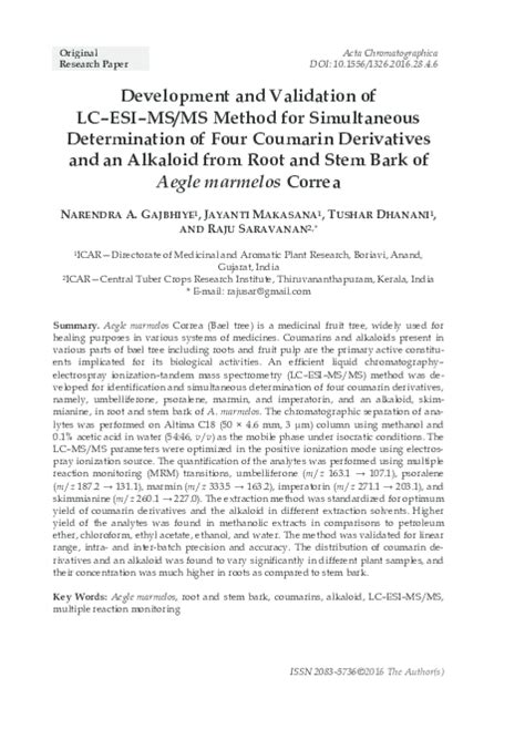 Pdf Development And Validation Of Lc Esi Ms Ms Method For Simultaneous Determination Of Four