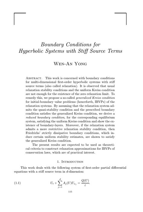 Pdf Boundary Conditions For Hyperbolic Systems With Stiff Source Terms