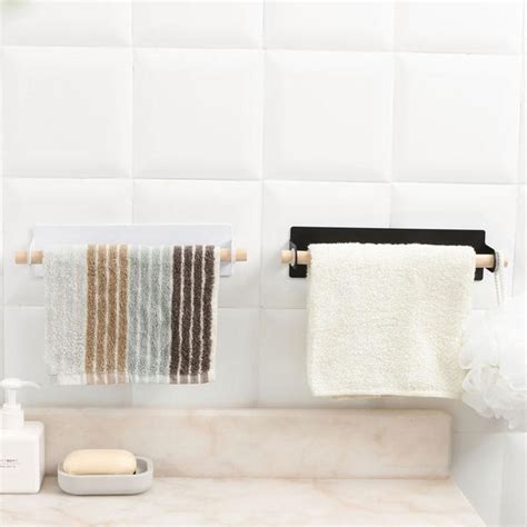 펀치 무료 자체 접착 롤 종이 홀더 수건 나무 스토리지 랙 걸이 선반 주방 욕실 하드웨어 종이 홀더종이홀더 Aliexpress