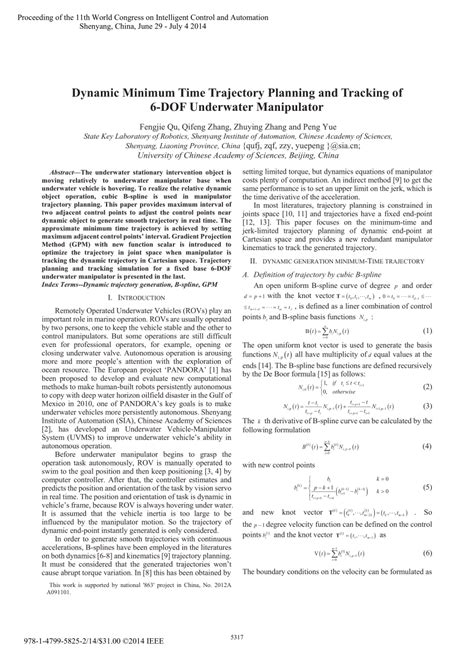 Pdf Dynamic Minimum Time Trajectory Planning And Tracking Of 6 Dof Underwater Manipulator