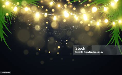 크리스마스 밝은 아름다운 조명 디자인 요소 Xmas 인사말 카드의 디자인을위한 빛나는 조명 화환 가벼운 크리스마스 장식 반딧불이에 대한 스톡 벡터 아트 및 기타 이미지