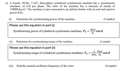 Solved A A 4 Pole 50−hz 11−kv Three Phase Cylindrical