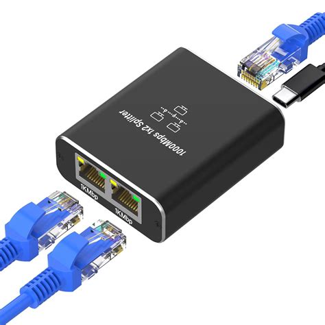 Loydia 1000mbps Ethernet Splitter Lan Splitter 1 To 2 Rj45 Lan Switch 2 Port With Type C Power