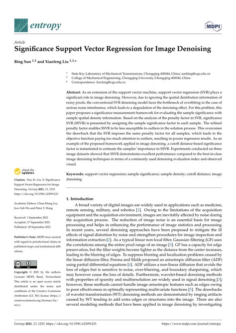 Pdf Significance Support Vector Regression For Image Denoising
