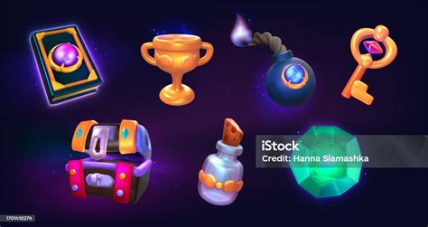 Game Ancient Gui Objects Cartoon Props Icons With 2d Treasure Element
