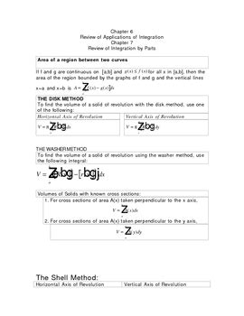 Review Of Applications Of Integration And Integration By Parts By Vanessa Moon