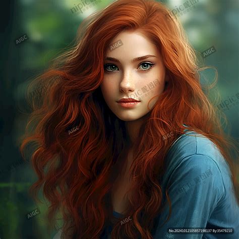 Ai创作图红色头花少女长发 数字美女插画 数字肖像插画 高精女孩原画稿 写实少女 板绘女孩 板绘少女 雀斑美人主图 绘画美女插画 Cg美女