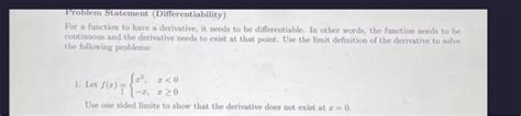solved problem statement differentiability for a function